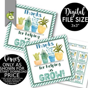 Thank You Helping Me Grow Plant Gift Tag Thank You for - Etsy