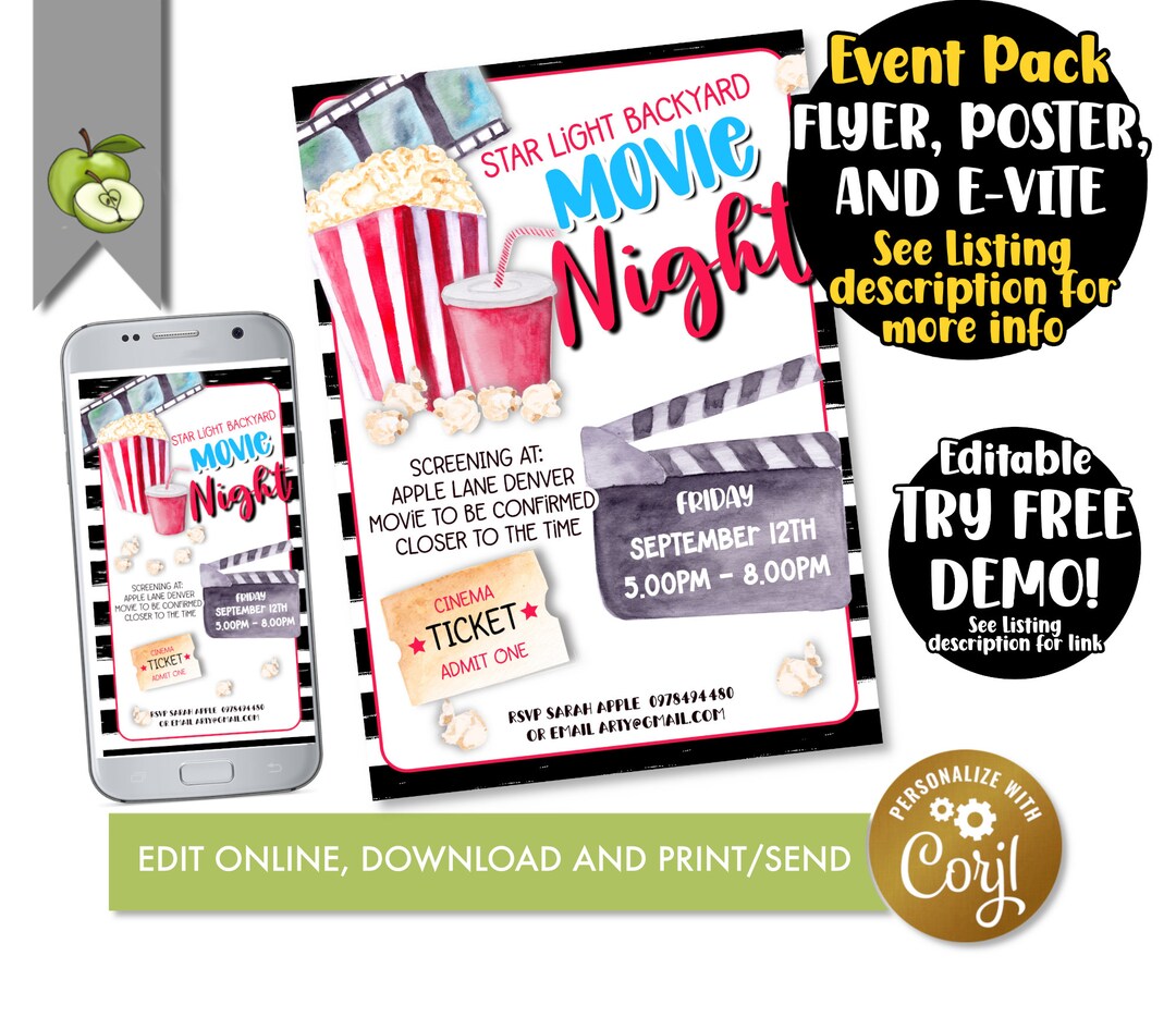 Editable Backyard Movie Night Flyer Lockdown Fundraiser - Etsy