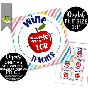 Teacher Wine Gift Tag Wine for Teacher Apple for Teacher - Etsy