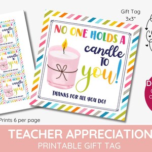 Candle Gift Tag, Teacher Appreciation, Best Teacher, Candle to You,best ...