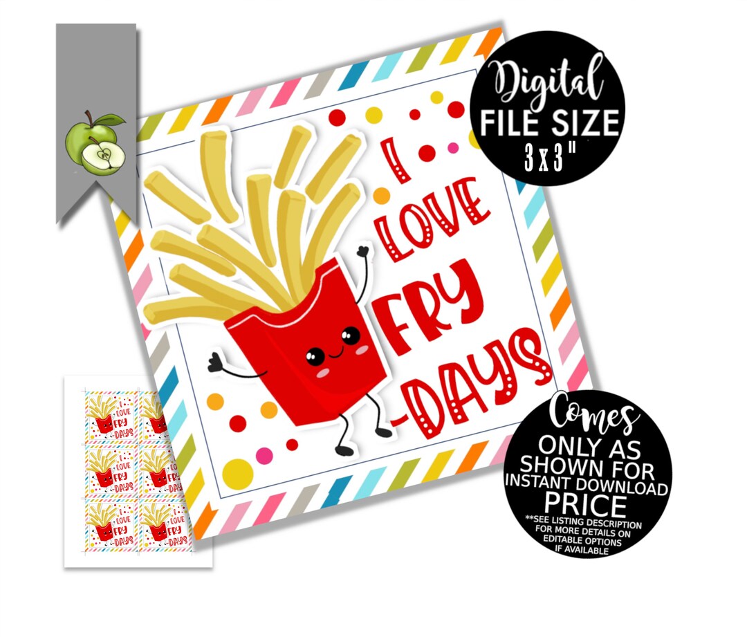 Friesprintable Gift Tag I Love Fry-days Chip Day Teacher - Etsy