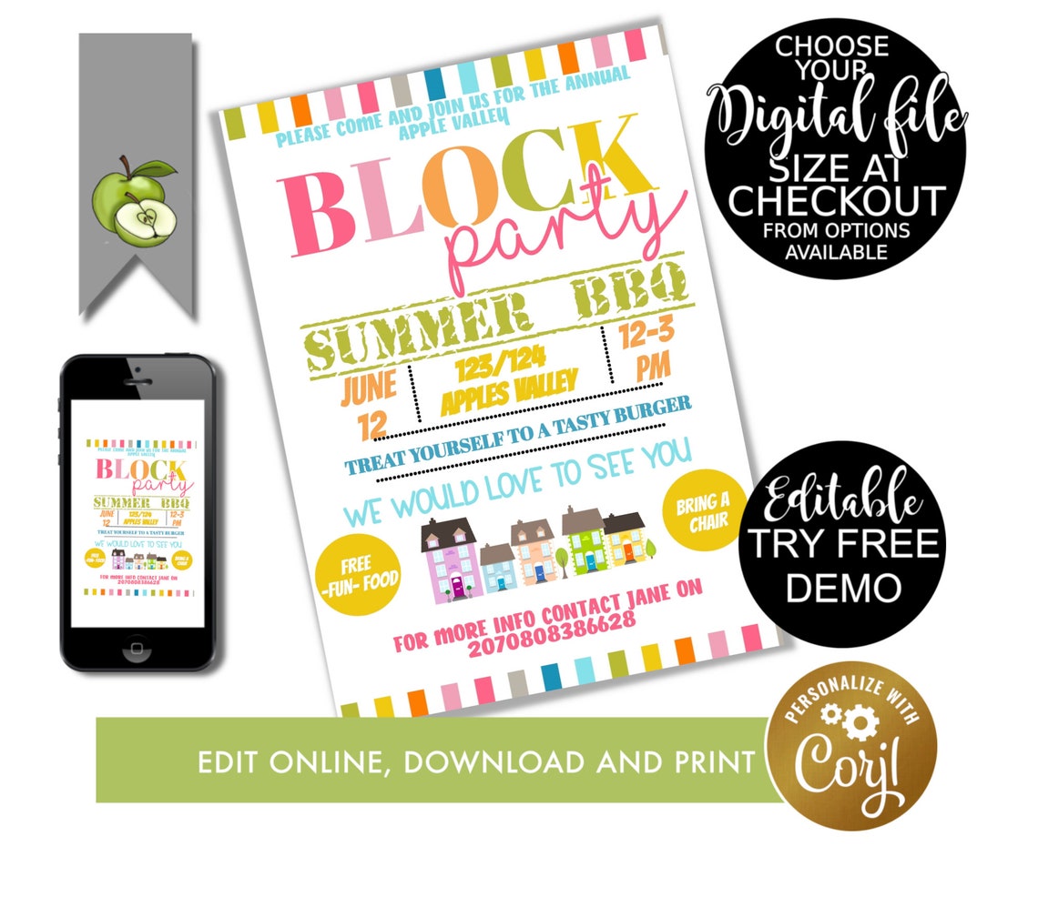 Editable Block party flyer template Annual block party | Etsy