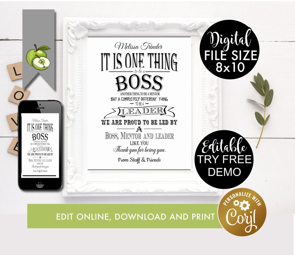 Editable Boss Appreciation Week Gift Leaving Boss Boss | Etsy