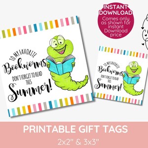 Bookworm Gift Tag, Party Bookworm, Printable Tag, to My Favourite ...