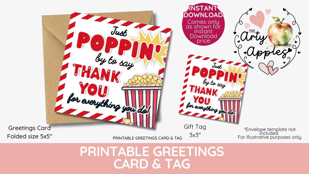 Thank You Popcorn Gift Tag, Popping by to Say Thank You, Popcorn ...