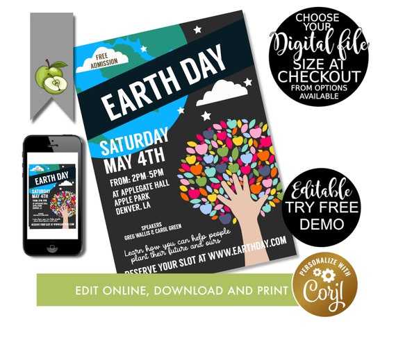 Editable Happy earth day world day poster Editable earth day | Etsy