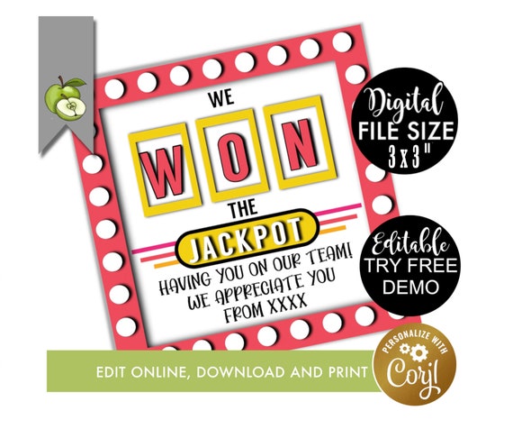 Editable Won the Jackpot School Gift Tags We Won the Lottery | Etsy