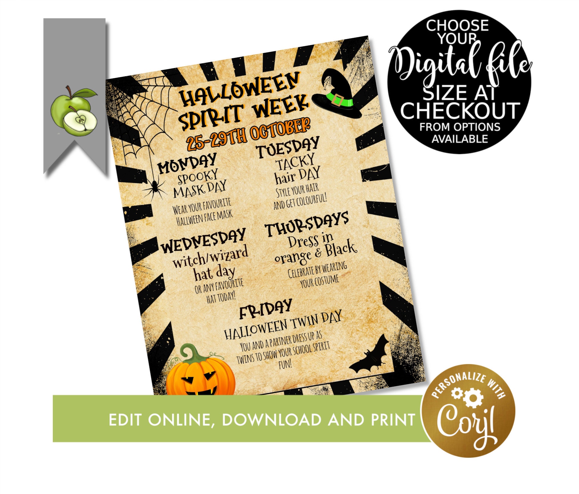 Halloween School Spirit Week Itinerary Schedule Template