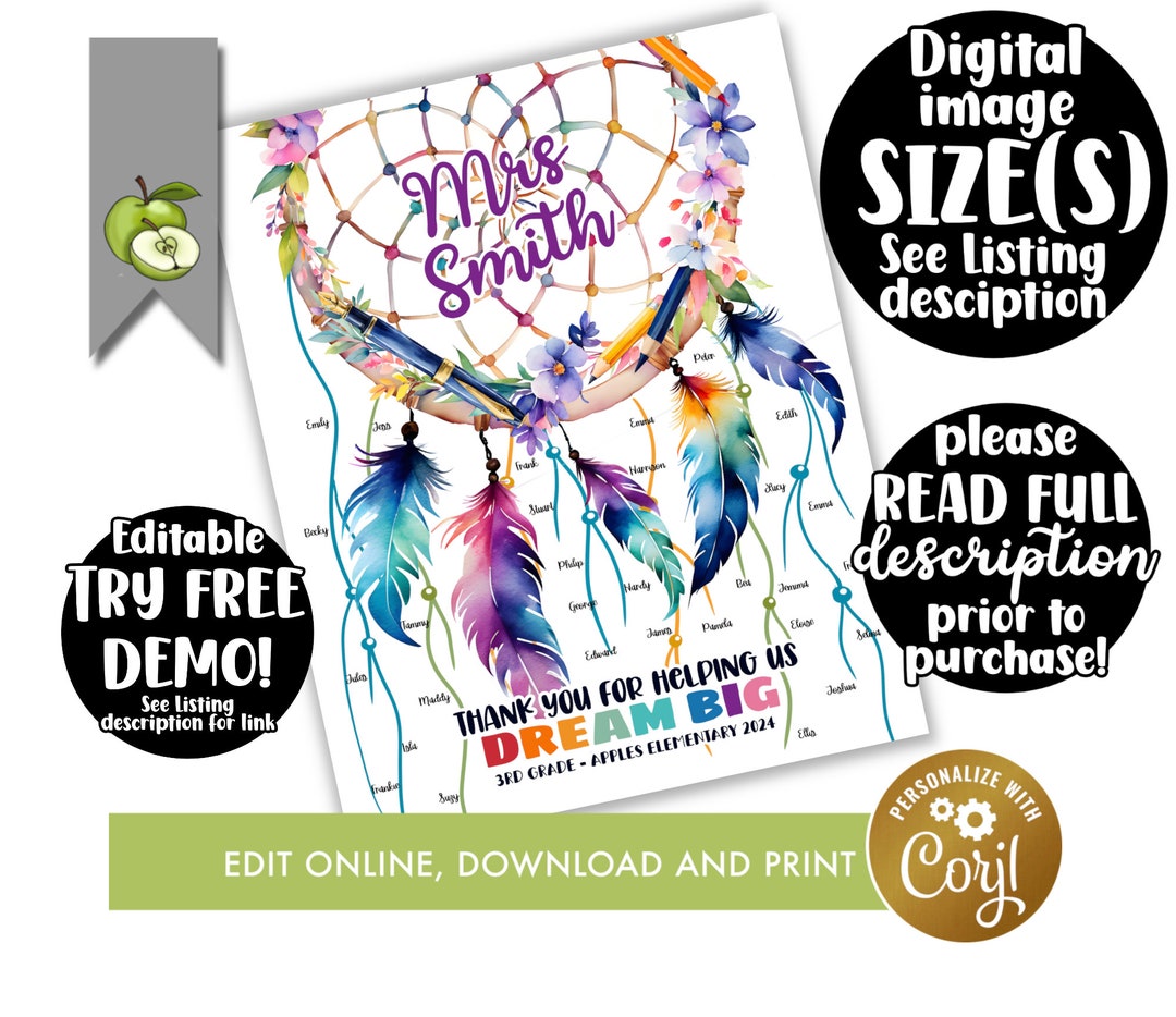 Editable Stationery Fingerprint Dream Catcher Class Gift, Teacher ...