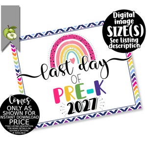 Last Day of School Pre-k Sign 2024, Instant Download, Rainbow Printable ...