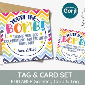 Editable Bath Bomb, You're the Bomb, Birthday Party Tag and Thank You ...