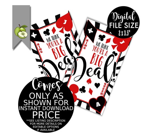 Deck of Cards Thank You We Think Your a Big Deal Playing - Etsy