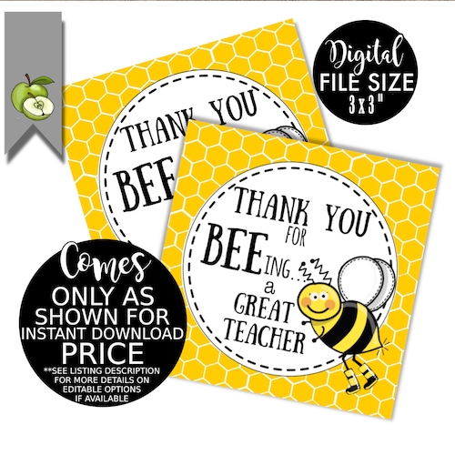 Thank You for BEEING a Great Teacher Tag - Etsy