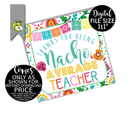 Nacho Average Teacher Gift Tag Teacher Appreciation Thank | Etsy
