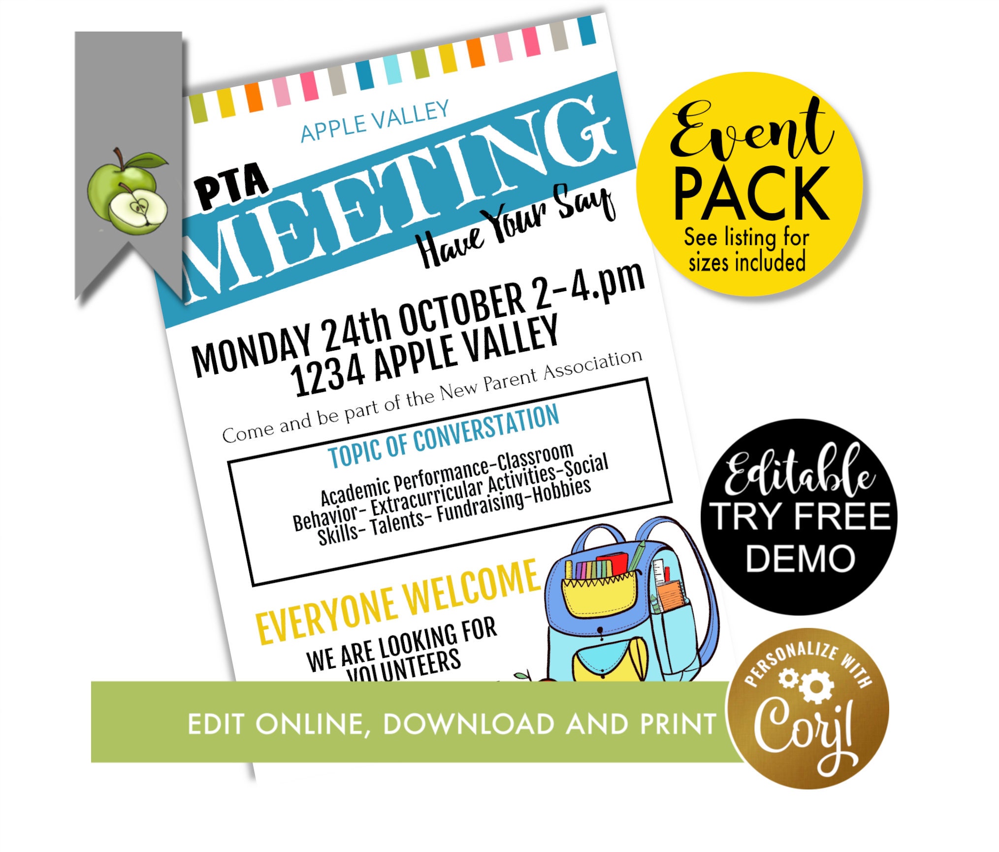 PTA Meeting School Poster Editable School Meeting Template - Etsy UK