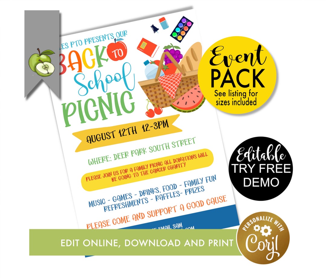 EDITABLE School Summer Picnic, PTO Fundraising, School Picnic Party ...