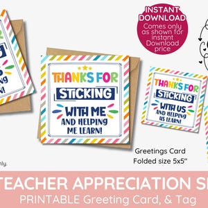 Thank You for Sticking With Me and Helping Me Learn Gift Tag and Card ...