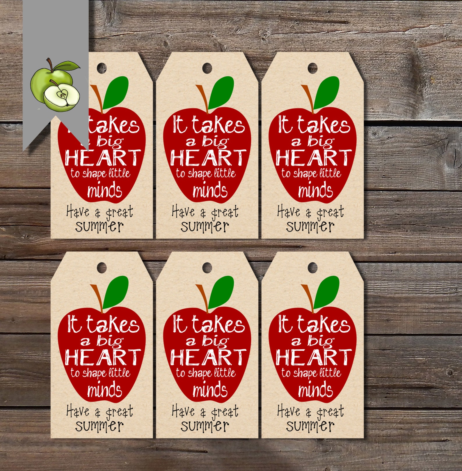 Teacher Apple Appreciation Gift Tag It Takes a Big Heart - Etsy
