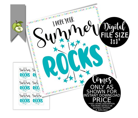 Summer Rocks Printable Gift Tag Summer Rock Gift Tag Goodbye | Etsy