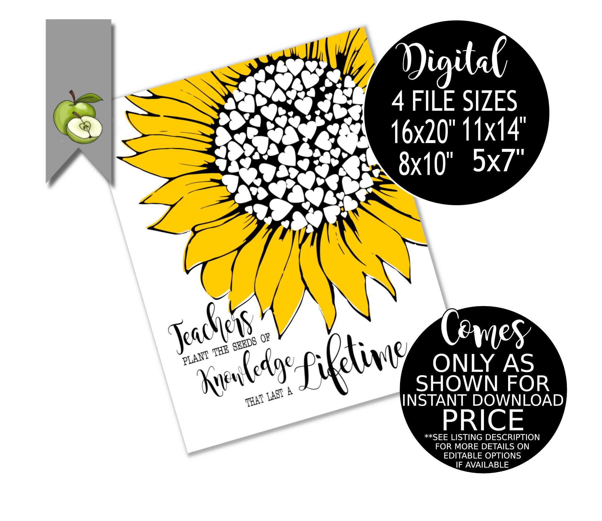 Prints Digital Prints Art & Collectibles Teacher Appreciation Sunflower ...