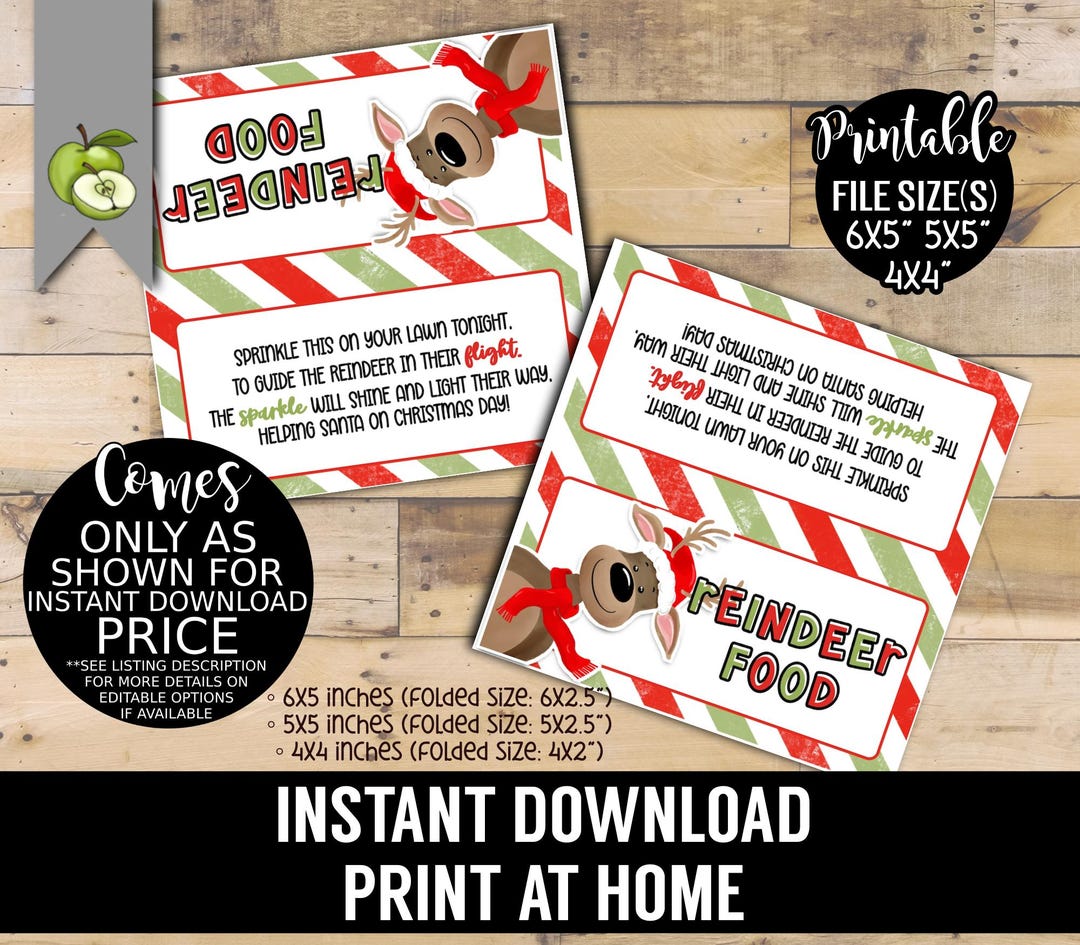 Reindeer Food Printable Bag Toppers, Instant Download 3 Sizes ...
