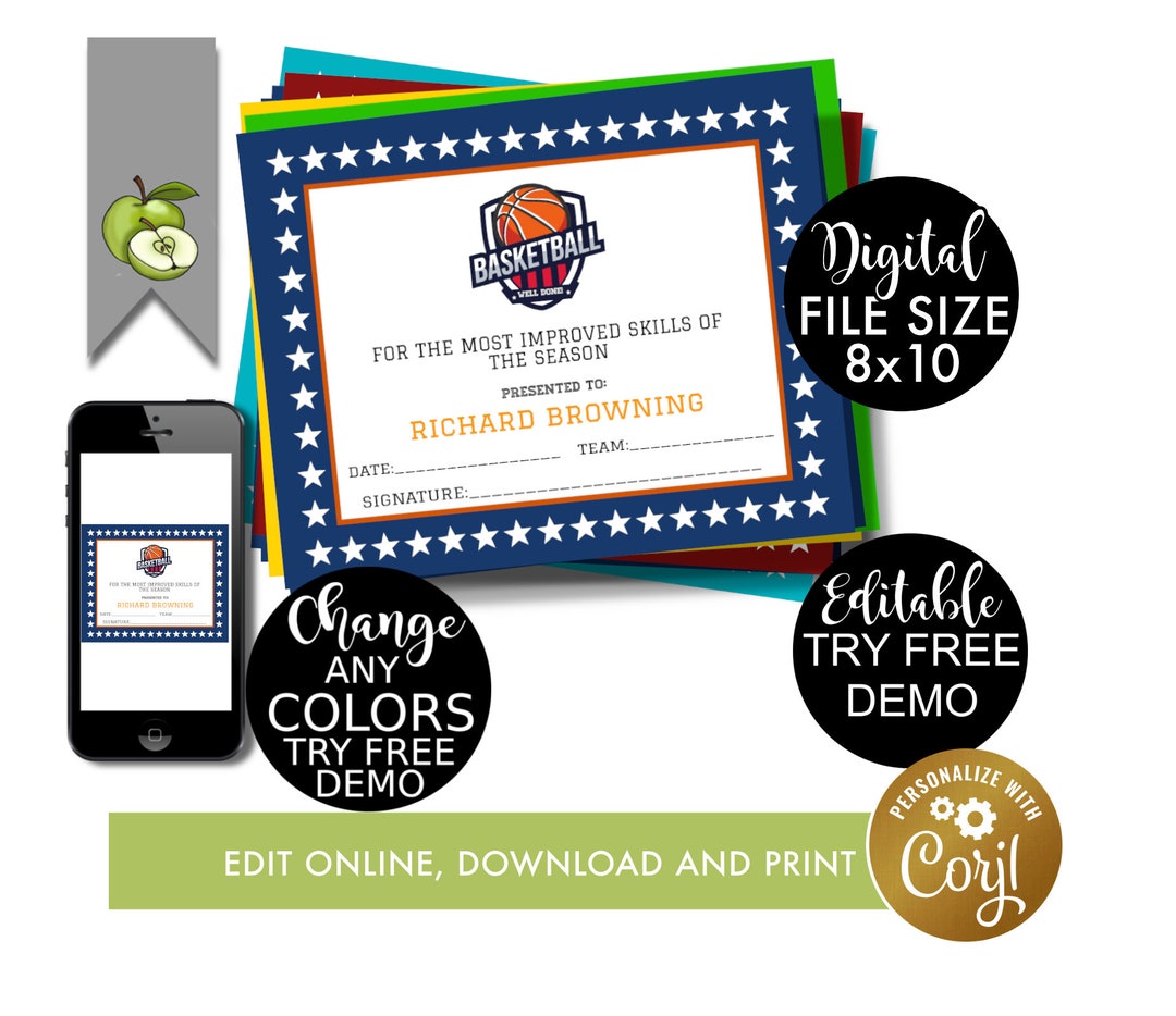 EDITABLE Basketball Award Certificates, INSTANT DOWNLOAD, Basketball ...