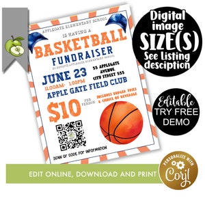 Editable Basketball Fundraiser Flyer Editable Template Add QR Code for ...