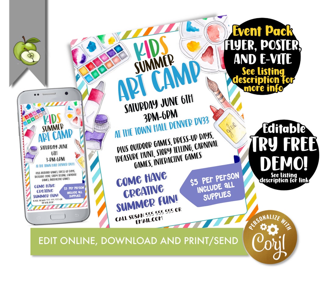 Editable Kids Summer Art Camp Flyer - Printable Teacher Invites for ...