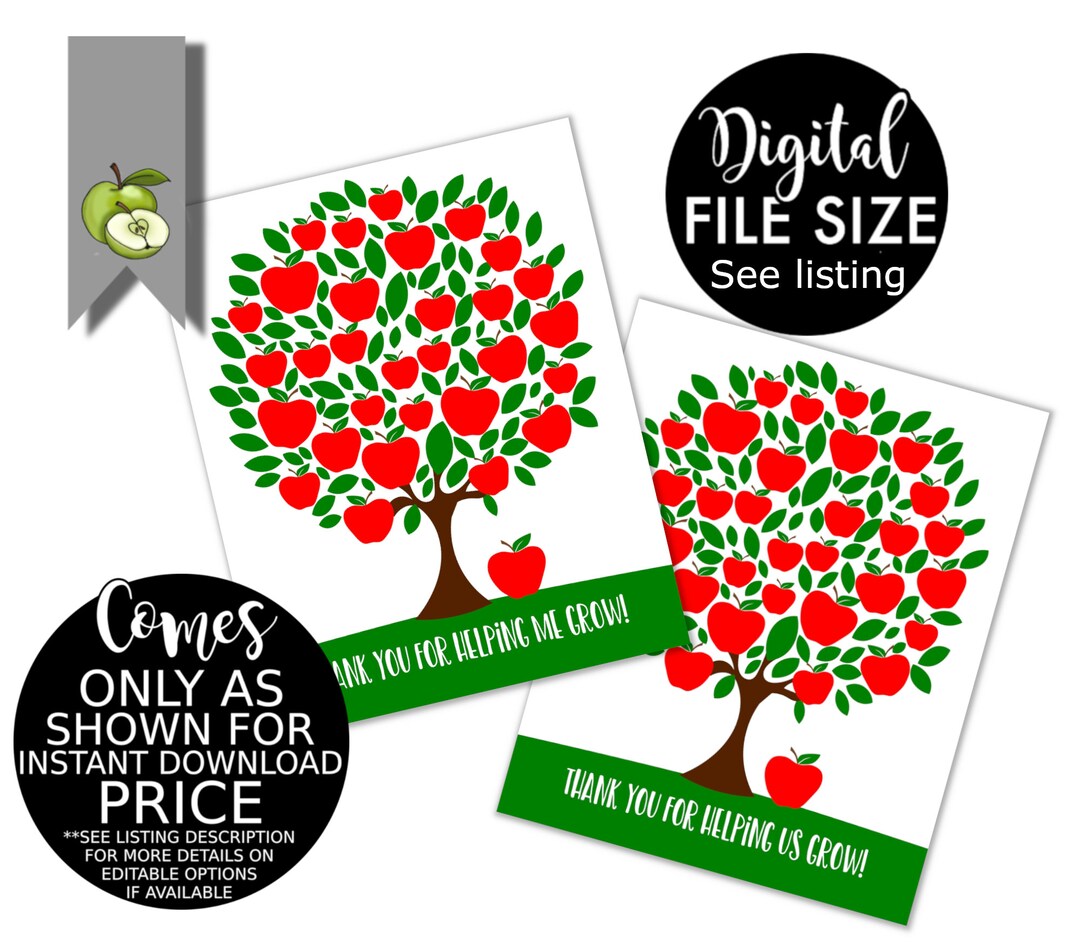 Teacher Appreciation Apple Tree Printable Gift Handwrite in - Etsy