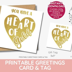 You Have a Heart of Gold Printable Gift Tag File, Volunteer, Gold ...