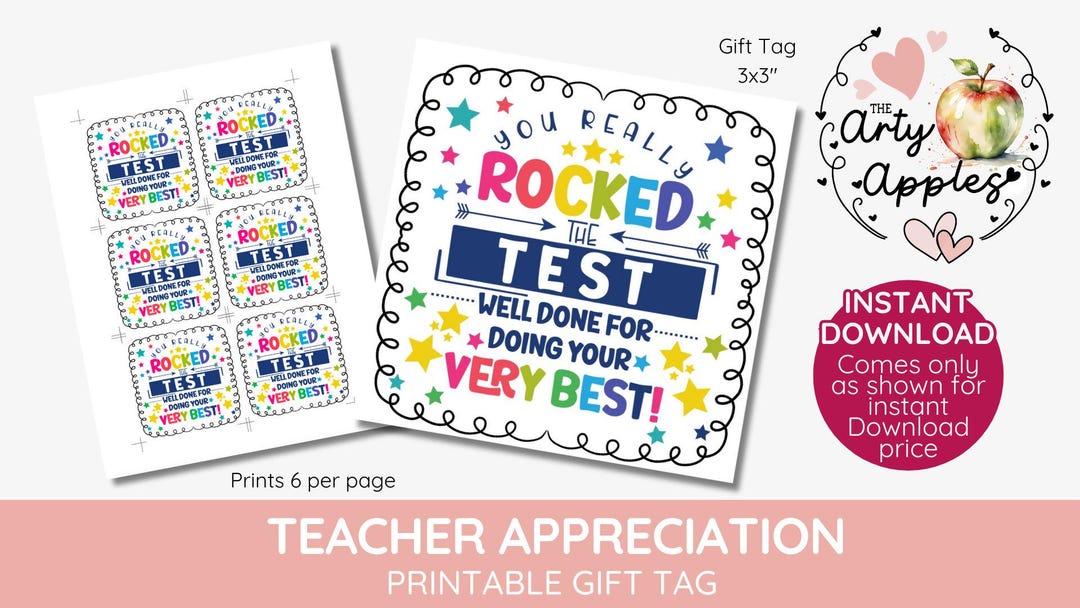 You Rocked the Test Gift Tag, Sats Teacher Class Gift, Well Done ...