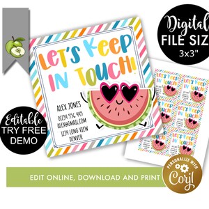 Editable Keep in Touch, Summer Calling Card, Mom Contact Watermelon ...
