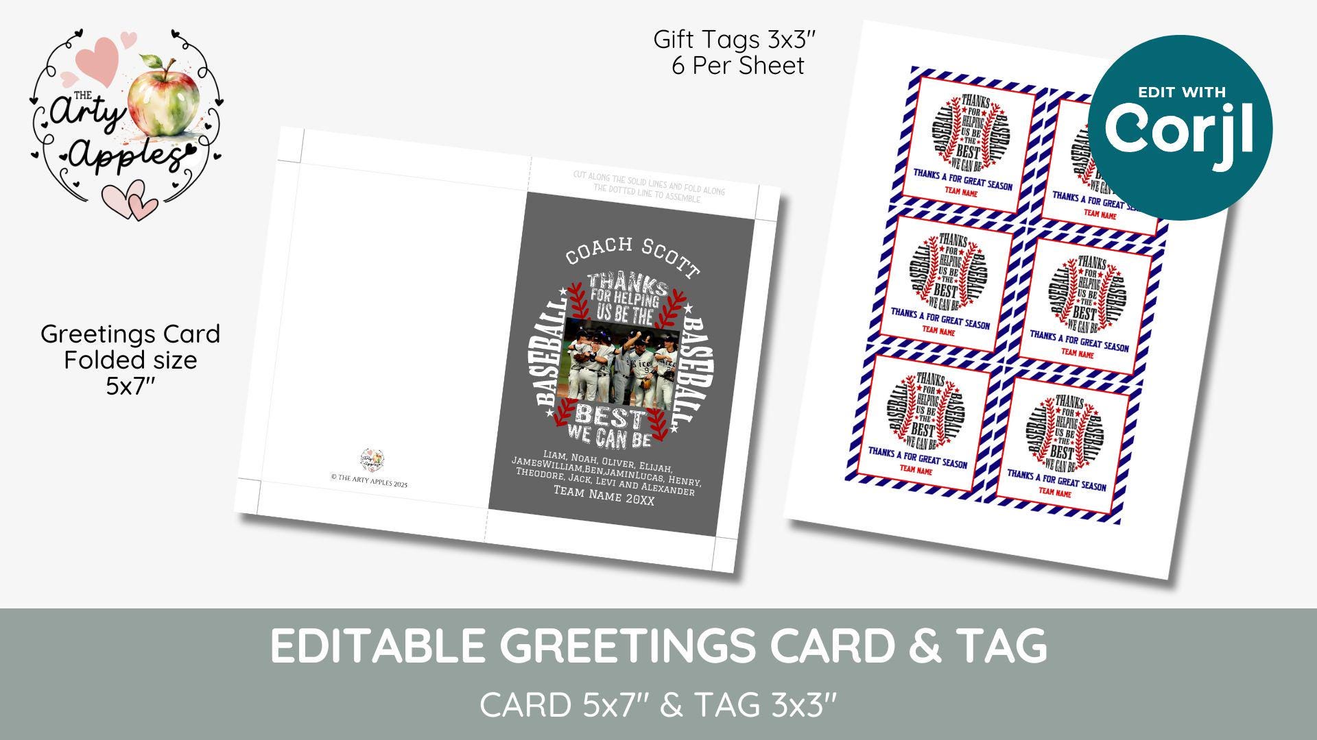 Baseball Coach Thank You Team Gift, Editable Tag and Card, Baseball ...