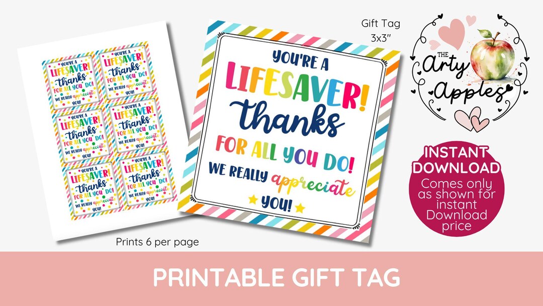 Lifesaver Thank You Gift Tags, We Really Appreciate You, Nurse ...