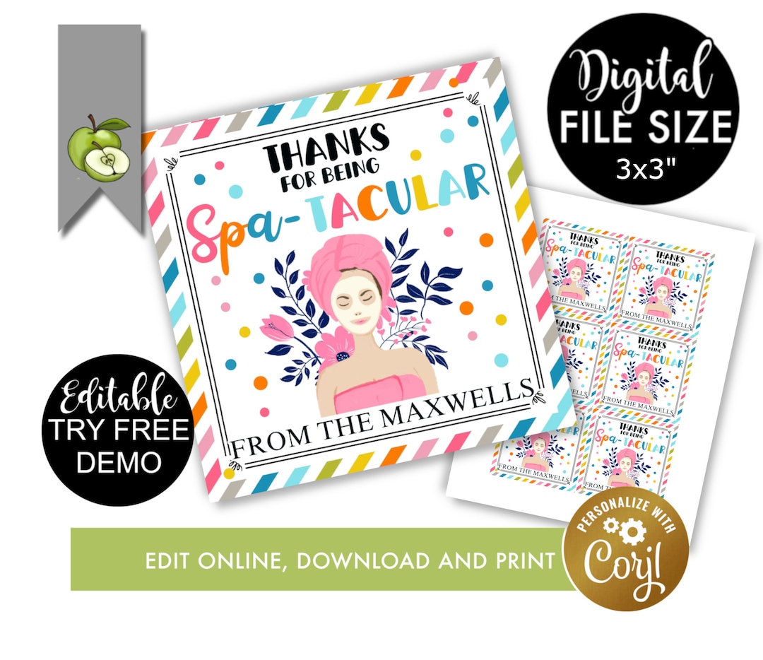 Spa-tacular Teacher, Editable Tag, Spa Day Gift Tag, Class Gift ...