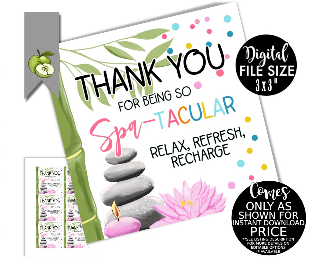 Spa Thank You Gift Tag, Pamper Hamper Spa Day, Treat Yourself, Teacher ...