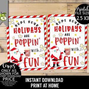 Holiday Popcorn Gift Tags, Christmas Poppin' With FUN, Printable Gift ...