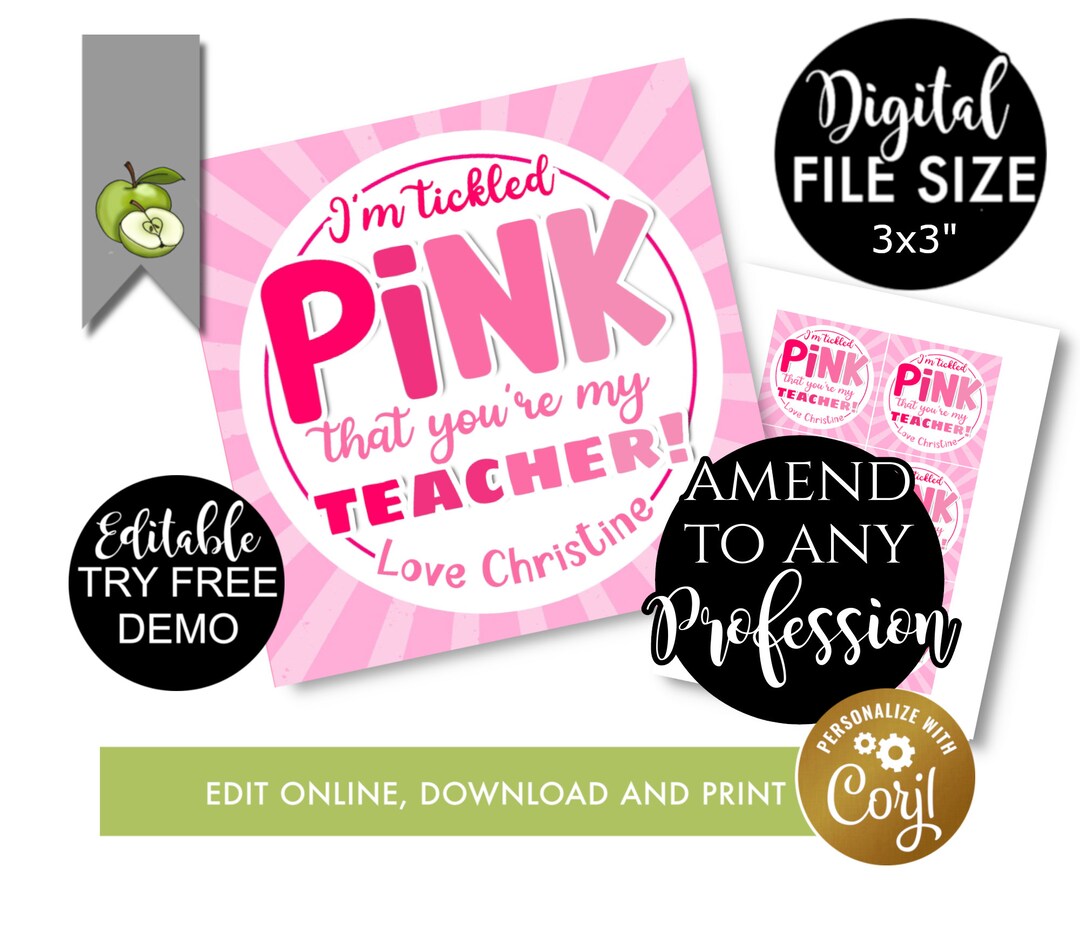 I'm Tickled Pink You're My Teacher Gift Tags - Etsy