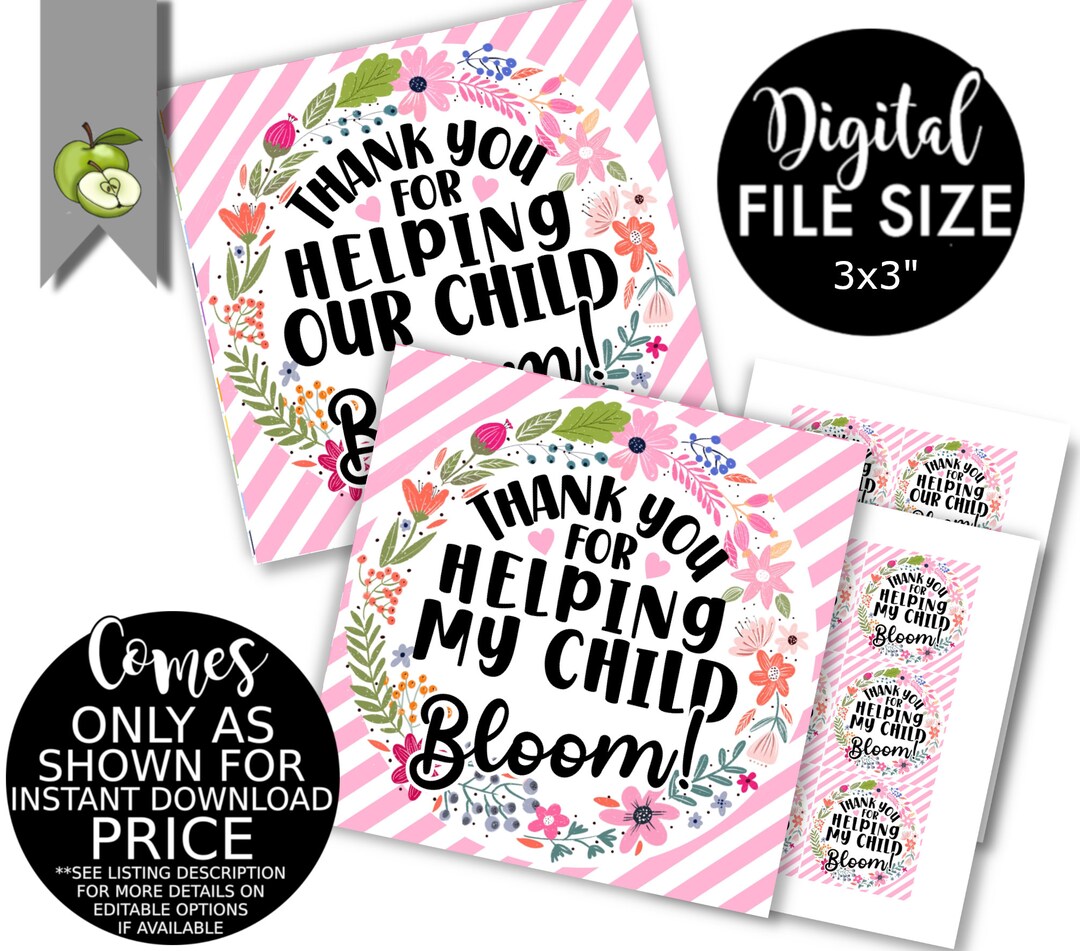 Teacher Appreciation Printable Gift Tag, Flower Gift Tag, Thank You for ...