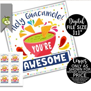 Holy Guacamole Teacher Gift Tag, Staff Appreciation Thank You ...