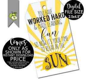 Summer Sun Teacher Gift Tags End of School Year Gift Beach | Etsy