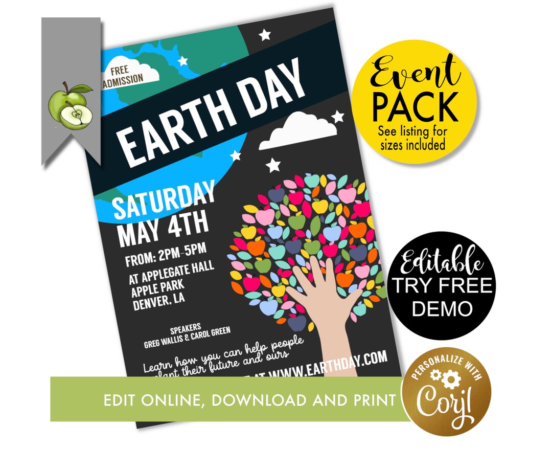 Editable Happy Earth Day World Day Poster Editable Earth Day - Etsy