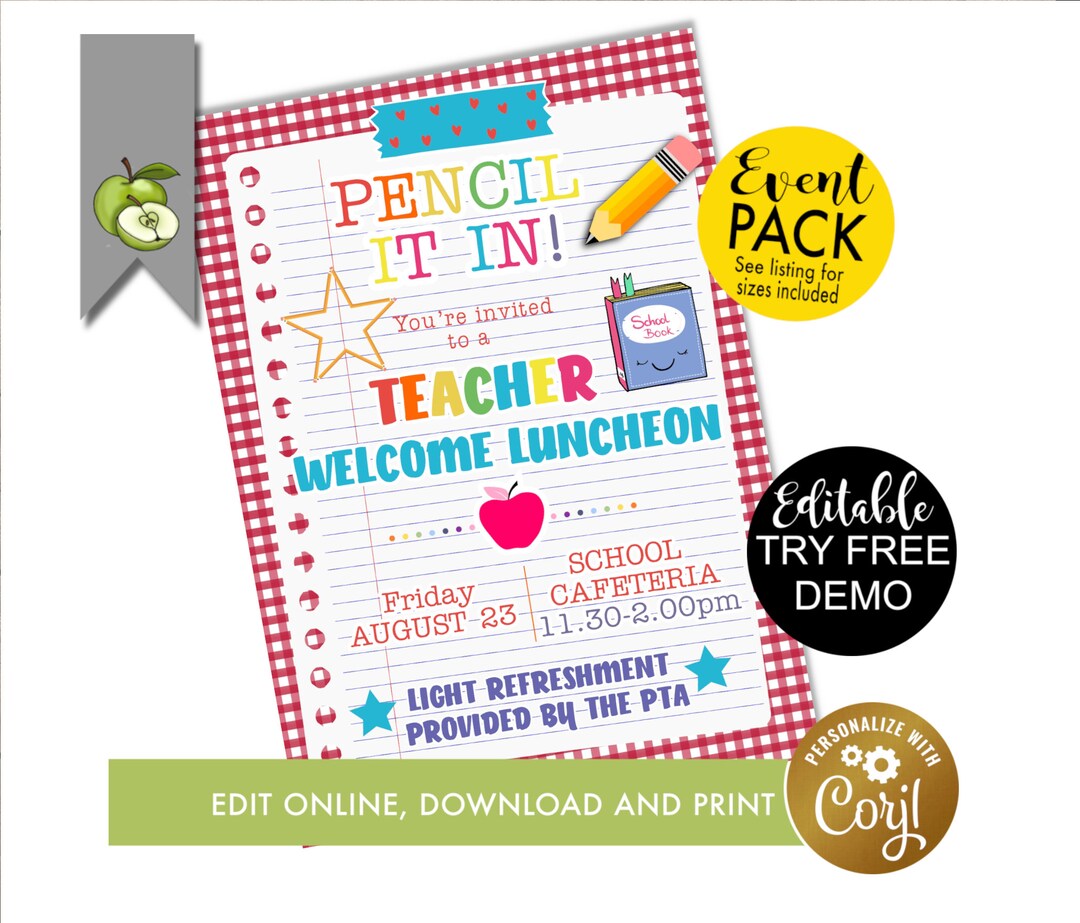 Teacher Welcome Luncheon, Editable Luncheon Breakfast Template ...