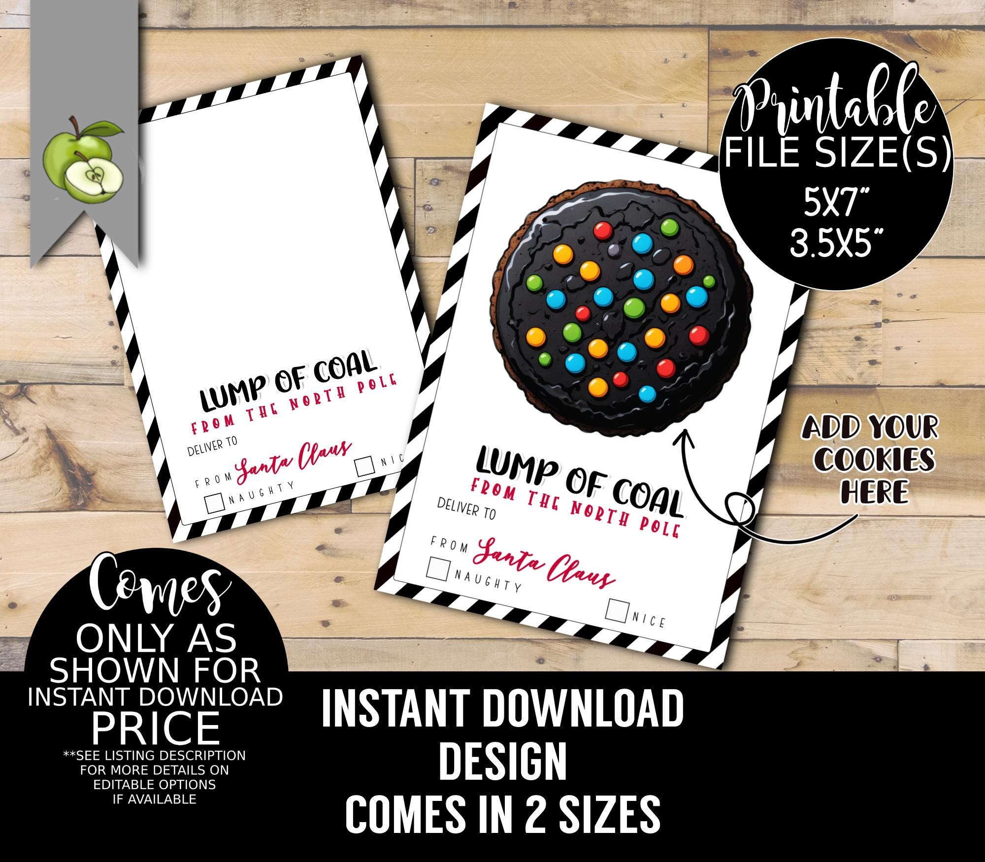 Christmas Coal Cookie Card, Cookie Presentation Card, Cookie Backer ...