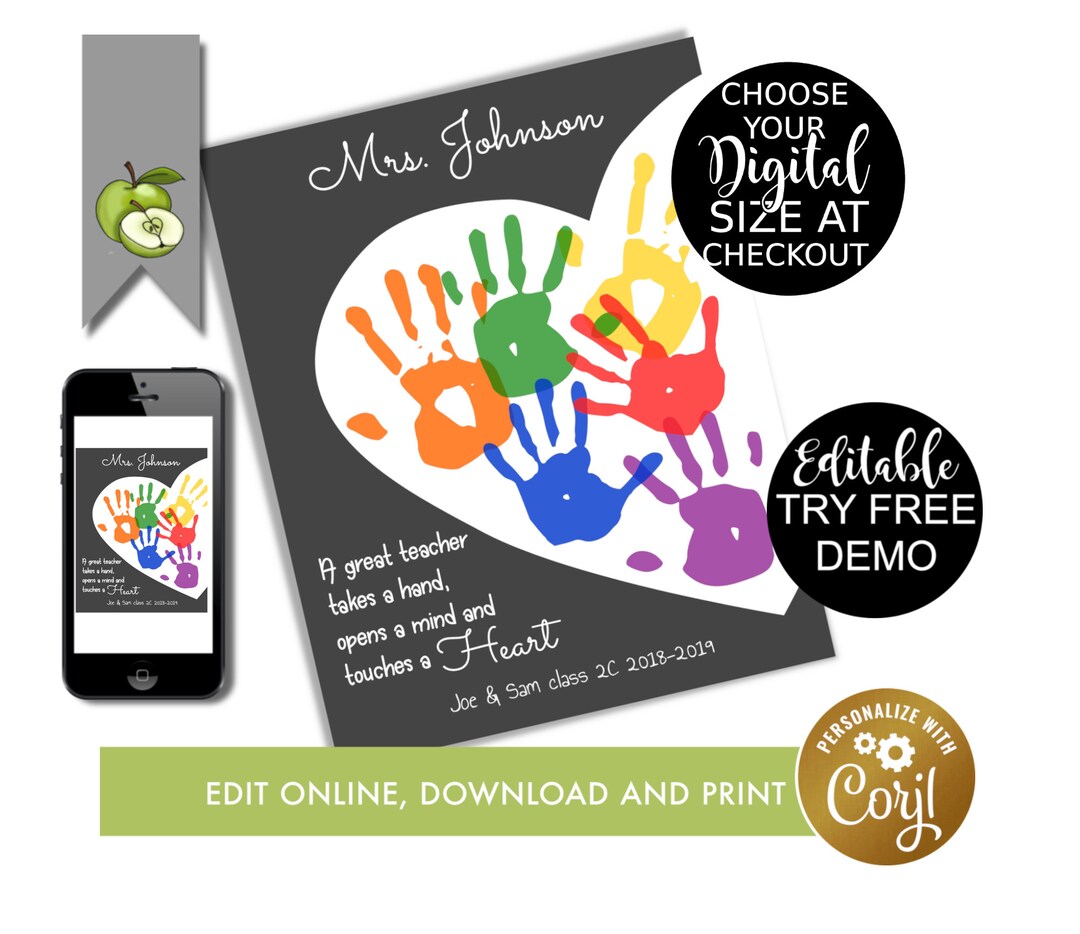 Editable Teacher Appreciation Gift, Handprint Art, a Great Teacher ...