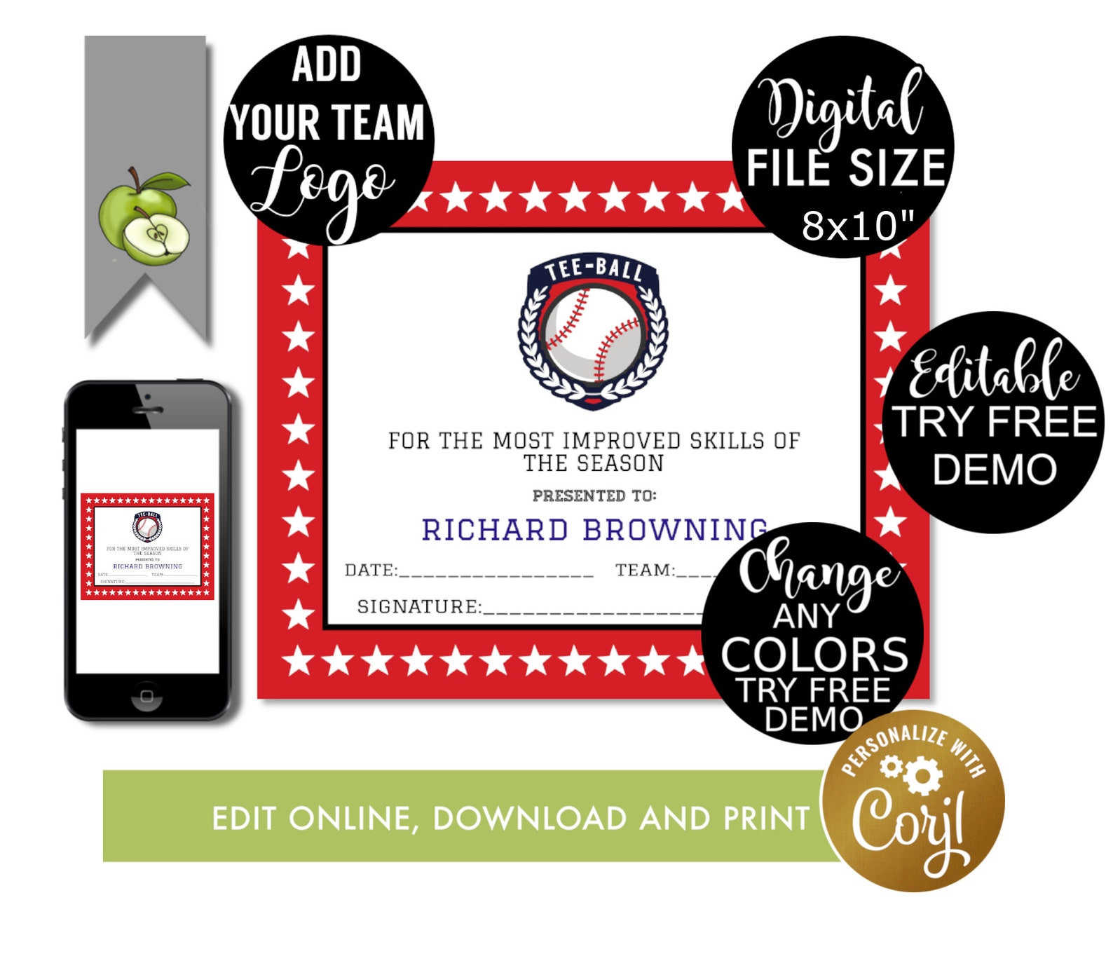 EDITABLE Baseball Award Certificates INSTANT DOWNLOAD | Etsy