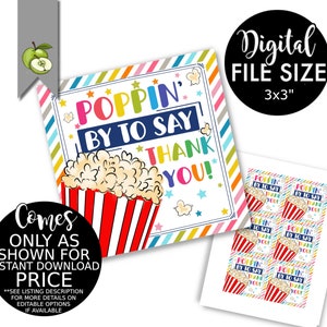 Just Poppin' by to Say Thank You Popcorn Gift Tag, Popping Thanks Staff ...