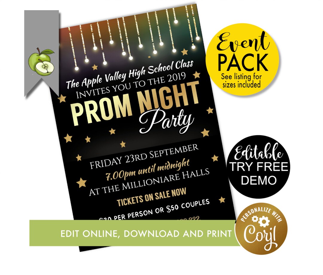Prom Night Party Event Poster, PTA Flyer, Graduation Debutant ...