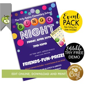 Bingo Night Flyer Editable, Fundraiser Invite, Digital Download, 8x10 ...