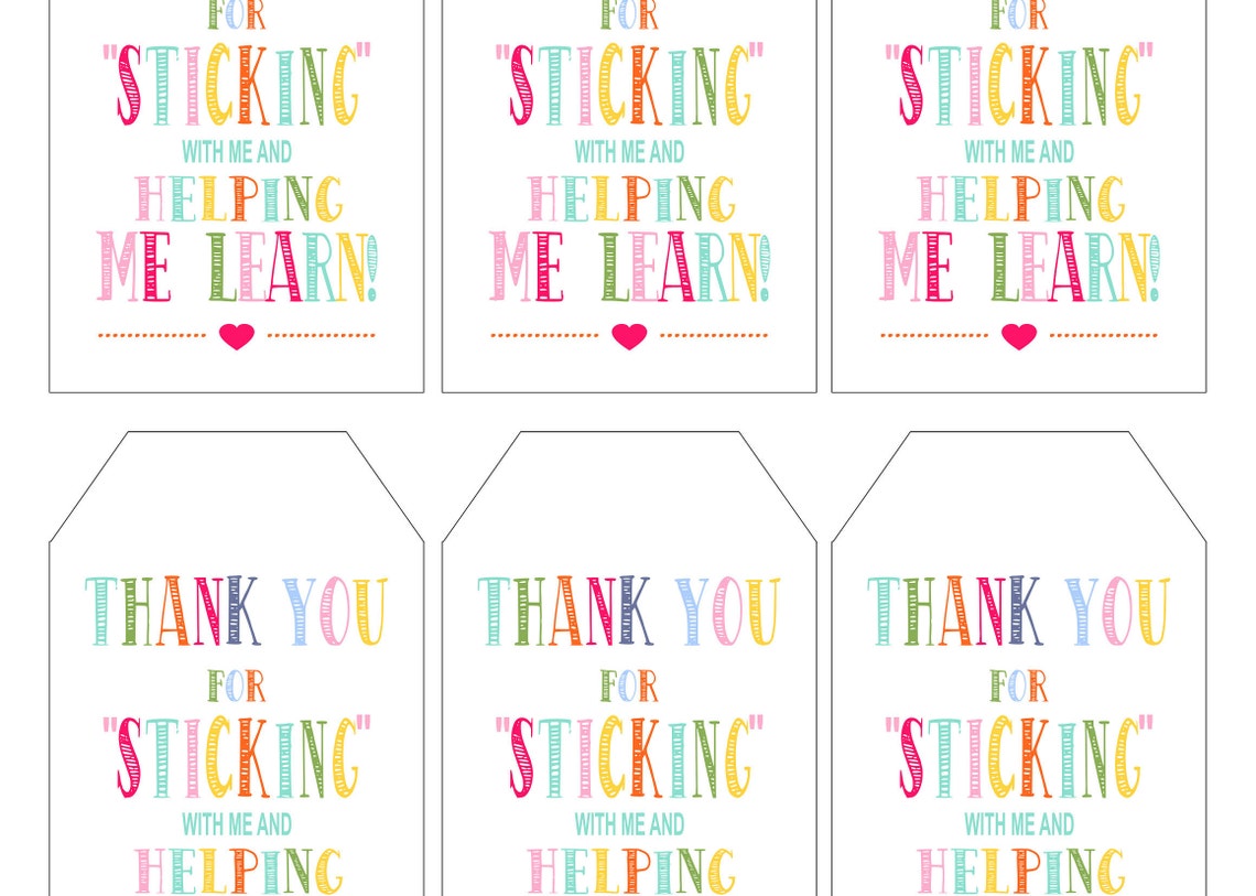 Thank You for Sticking With Me and Helping Me Learn Gift Tag - Etsy
